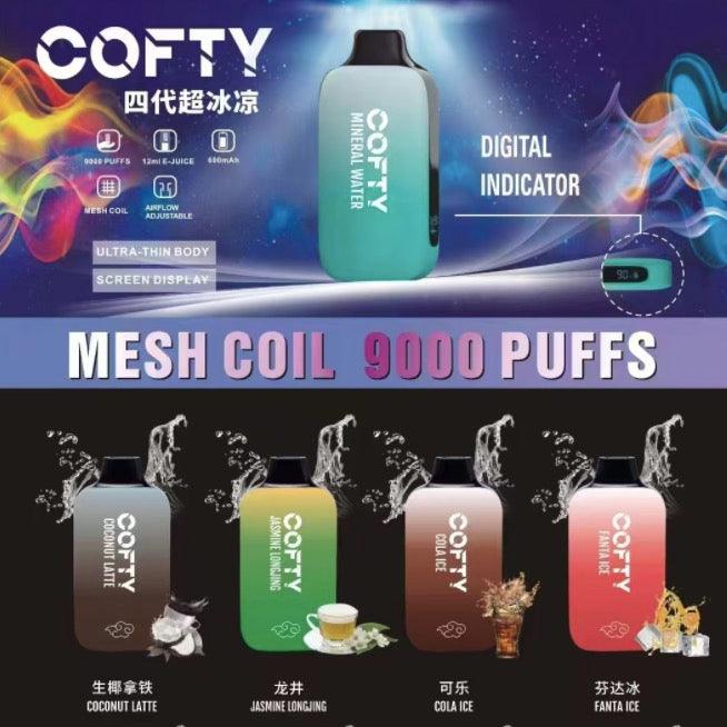 正品飞雾 COFTY 四代超冰凉一次性网红电子烟，9000口带显示屏 – 悦淘蒸汽